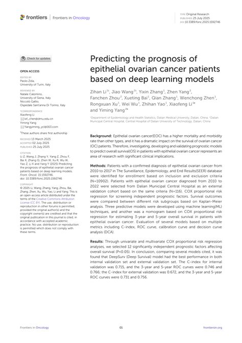 Pdf Predicting The Prognosis Of Epithelial Ovarian Cancer Patients