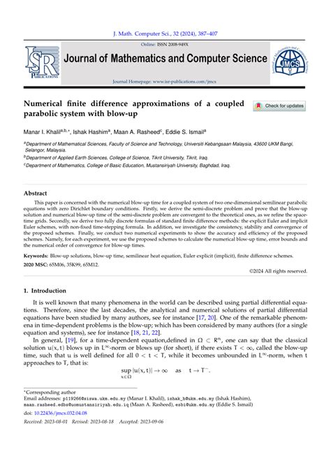 Pdf Numerical Finite Difference Approximations Of A Coupled Parabolic