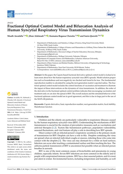 Pdf Fractional Optimal Control Model And Bifurcation Analysis Of Human Syncytial Respiratory