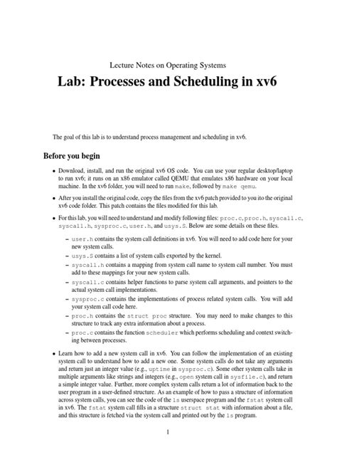 Lab Processes And Scheduling In Xv6 Lecture Notes On Operating