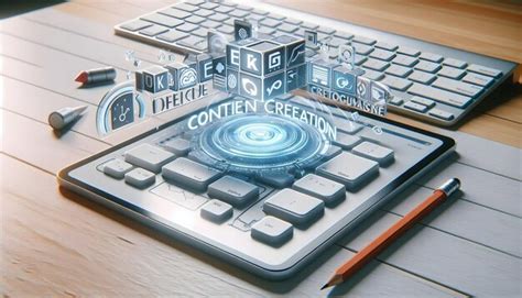 Tablet And Keyboard With Holographic Content Creation App And Flexible Workspace Text Concept As