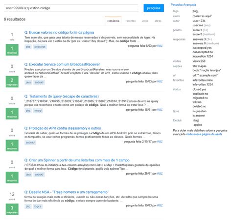 como pesquisar nas minhas próprias respostas stack overflow em