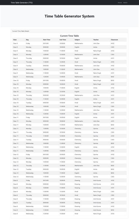 Time Table Generator System Project Phpgurukul