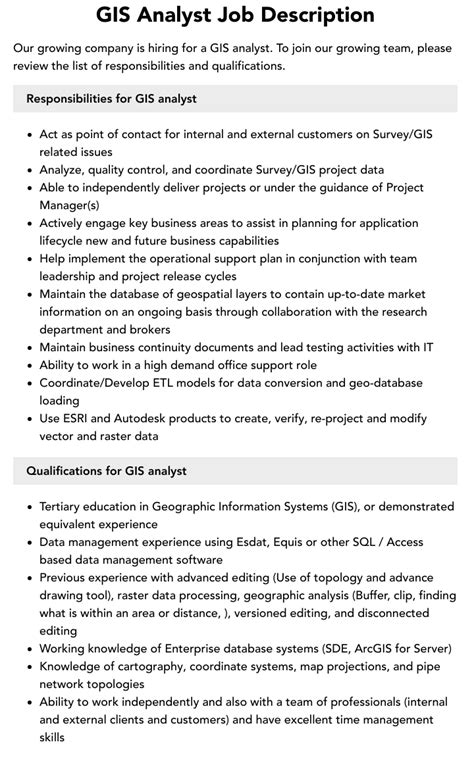 Gis Analyst Job Description Velvet Jobs