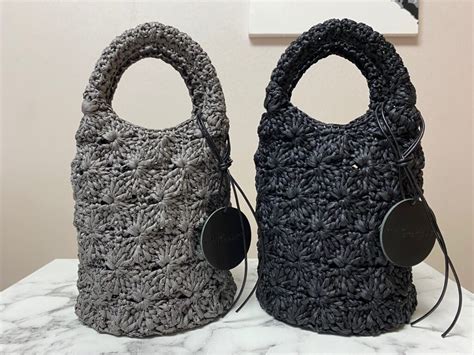 스파클링 눈 꽃 무늬 미니 뜨개 토트 가방 Diy 가벼운 여름 종이실 레터실 반짝이 코바늘 뜨개실 펄사 가죽 참 달콤쌉쌀 리얼리뷰