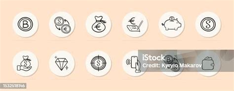 금융 라인 아이콘입니다 비트코인 전자 화폐 거래소 돼지 저금통 다이아몬드 유로 파스텔 색상 배경입니다 벡터 선 아이콘 계획에 대한 스톡 벡터 아트 및 기타 이미지 Istock