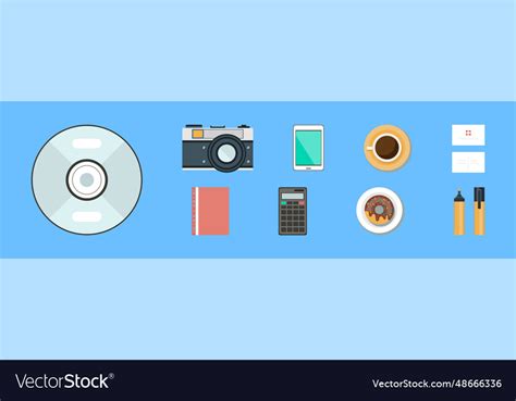 Office Object And Business Workflow Items On Blue Vector Image