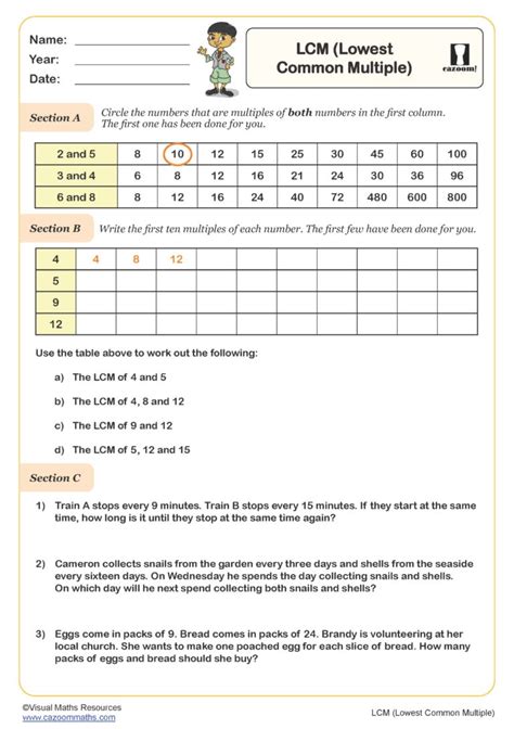 Lcm Lowest Common Multiple Worksheet Key Stage 2 Pdf Number Worksheets