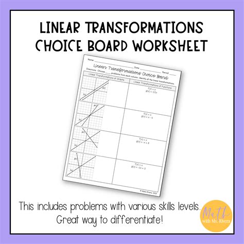 transformations of linear functions worksheet choice board for algebra