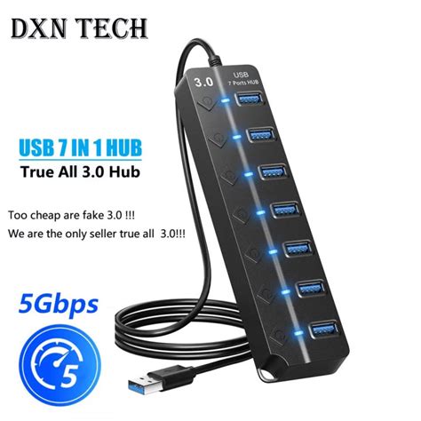 Usb Hub 3 0 Multiprise Usb High Speed Splitter 7 Port 5gbps Hub Power Adapter With Switch Long