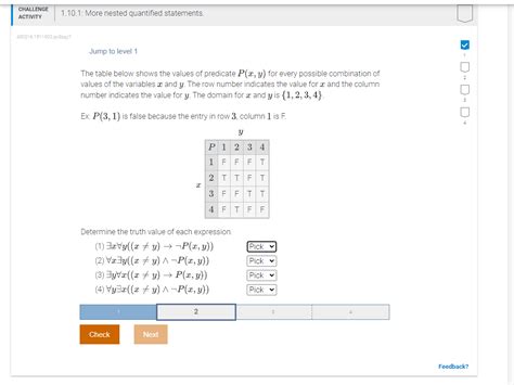 solved the table below shows the values of predicate p x y