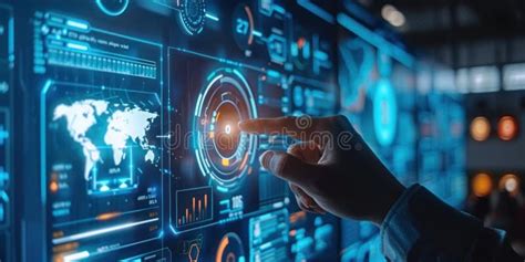 Exploring Digital Interfaces With Engaging Data Visualization In A Modern Workspace Stock