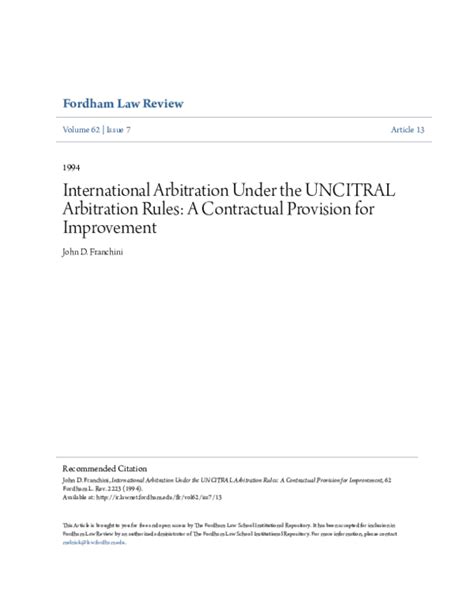 Pdf International Arbitration Under The Uncitral Arbitration Rules A