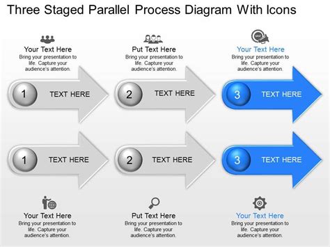 Am Three Staged Parallel Process Diagram With Icons Powerpoint Template Slide Presentation