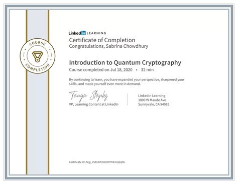 Certificate Of Completion Introduction To Quantum Cryptography Pdf