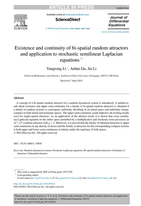 Pdf Existence And Continuity Of Bi Spatial Random Attractors And