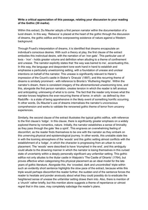 A Level Ocr English Gothic Literature Essay Exemplar 2730 A