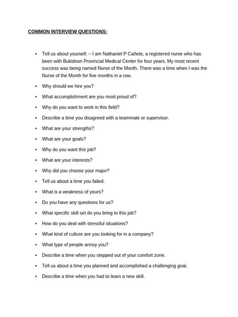 Common Interview Questions Pdf Psychology Social Psychology