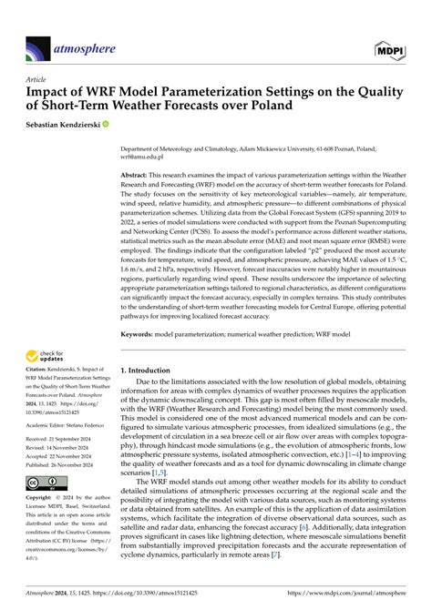 Pdf Impact Of Wrf Model Parameterization Settings On The Quality Of Short Term Weather