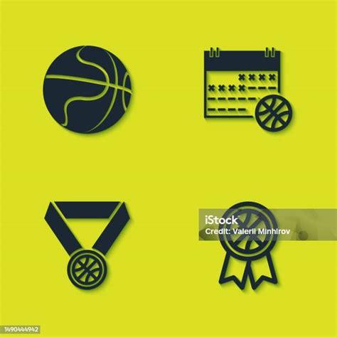 농구 공 상 메달 및 스포츠 달력 아이콘을 설정합니다 벡터 1위에 대한 스톡 벡터 아트 및 기타 이미지 1위 Championship 개념 Istock