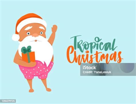 선물 상자여름 산타 클로스 일러스트 열대 크리스마스와 행복한 새해 인사말 카드 12월에 대한 스톡 벡터 아트 및 기타 이미지 12월 12월 31일 공휴일 Istock