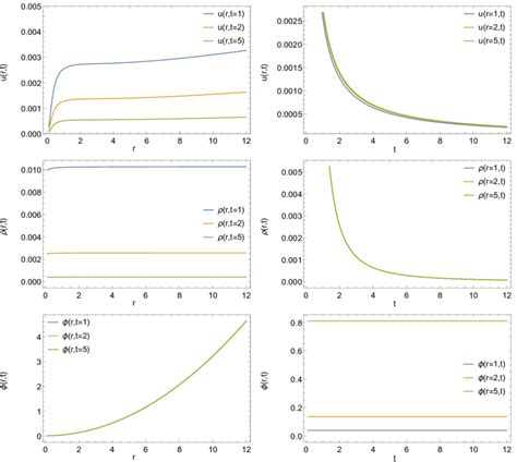 the time and radial projections of the velocity flow 1 st row