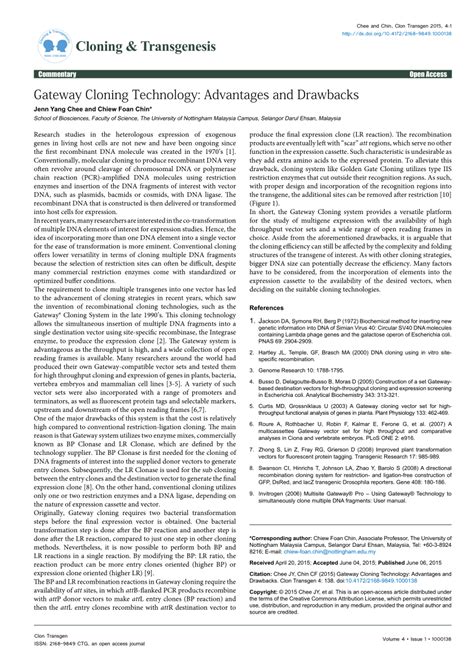 Pdf Gateway Cloning Technology Advantages And Drawbacks