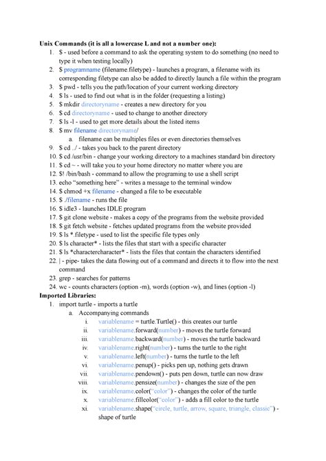 Csci 127 Unixpython Lib Unix Commands It Is All A Lowercase L And Not A Number One 1