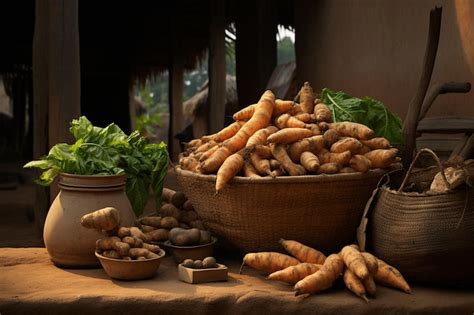 Premium Ai Image A Bountiful Harvest Of Cassava Roots A Rustic Scene