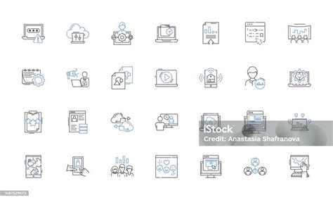인터넷 소개 줄 아이콘 컬렉션입니다 가시성 브랜딩 노출 접근성 평판 온라인 검색 가능성 벡터 및 선형 일러스트레이션 아이덴티티