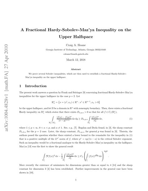 Pdf A Fractional Hardy Sobolev Mazya Inequality On The Upper Halfspace