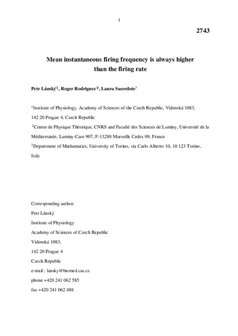 Pdf Mean Instantaneous Firing Frequency Is Always Higher Than The