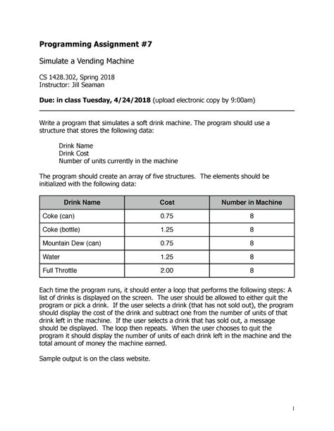 Assignment 7 Cs 1428 Programming Assignment Simulate A Vending