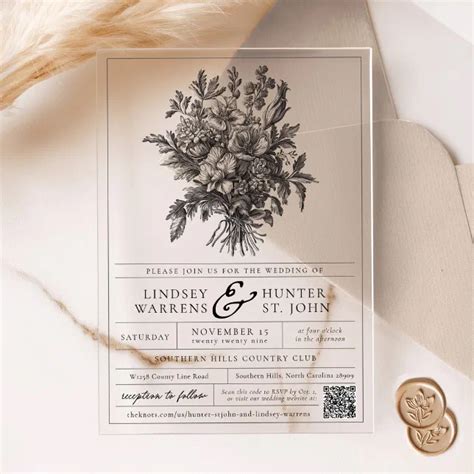 Vintage Floral Romantic Garden Wedding Qr Code Acrylic Invitations Zazzle
