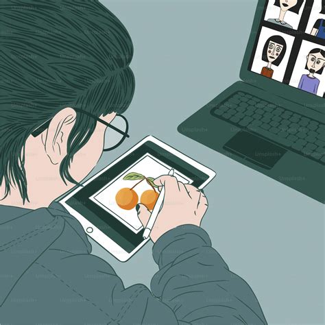 랩톱 컴퓨터 앞에 앉아 있는 사람 벡터 Unsplash의 그림 이미지