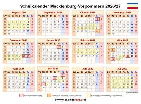 Schulkalender 2026 27 Mecklenburg Vorpommern 10 Pdf Vorlagen