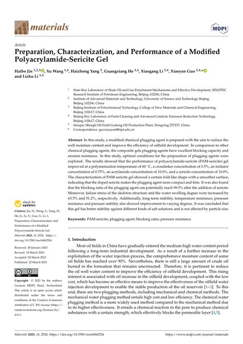 Pdf Preparation Characterization And Performance Of A Modified Polyacrylamide Sericite Gel
