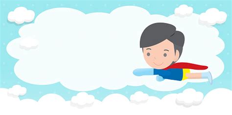 슈퍼 히어로 아이 광고 배경 광고 브로셔 텍스트 귀여운 작은 슈퍼 영웅 어린이와 프레임 아이 영웅및 배경 벡터 일러스트에 고립 된 복사 공간을위한 템플릿 교육에 대한 스톡