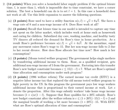 Solved Points When You Solve A Household Labor Chegg Com