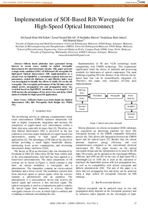Pdf Implementation Of Soi Based Rib Waveguide For High Speed Optical Interconnect