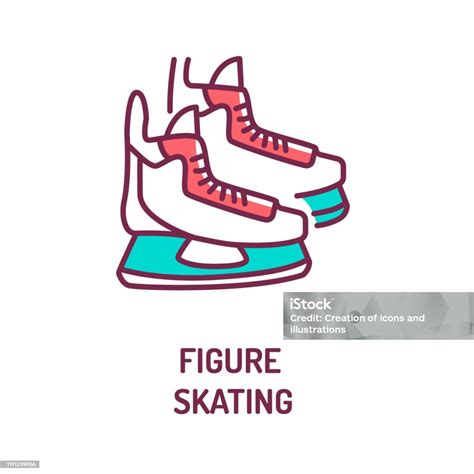 흰색 배경에 피겨 스케이팅 컬러 라인 아이콘입니다 익스트림 스포츠 스케이트와 얼음에 묘기 아이스 스케이팅 웹 페이지 모바일 앱