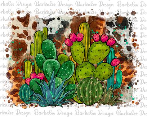 Western Leopard Cowhide Cactus Background Png Sublimation Etsy