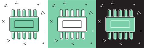 흰색과 녹색 검은 색 배경에 격리 된 마이크로 회로 Cpu 아이콘컴퓨터 프로세서를 설정합니다 회로 기판이 있는 칩 또는 Cpu 마이크로 프로세서 벡터 일러스트레이션 0명에