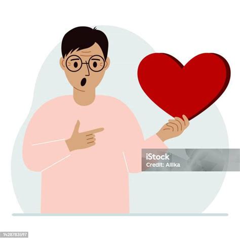 한 남자가 그의 손에 큰 붉은 마음을 쥐고 있습니다 자원 봉사 낭만적 인 관계 또는 사랑의 개념 로맨스에 대한 스톡 벡터 아트 및 기타 이미지 Istock