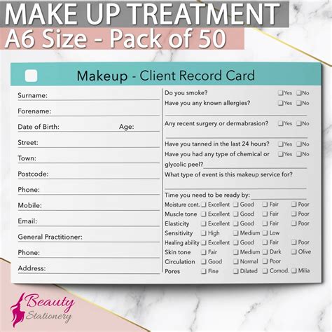Makeup Client Record Card Makeup Vidalondon