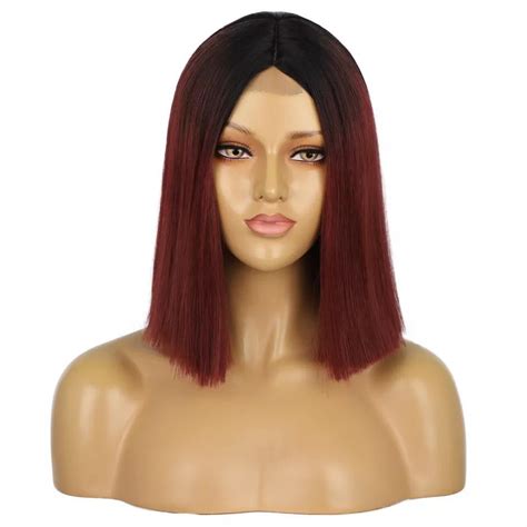 2x6 Lace Closure Sythetic Hair Red Hair Wig Colored Short Bob Cut Wigs