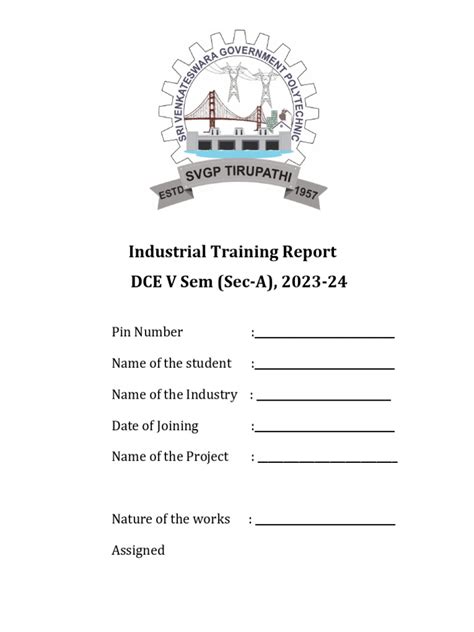 Industrial Training Report Cover Page Pdf