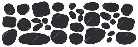 불규칙한 형태의 추상적 인 벡터 일러스트와 함께 유기 얼룩 모양 무작위 타원형 자갈 비대칭 돌 라운드 아메바 오 점 간단한 그래픽 기하학적 스테인드 검은 거품 얼룩 배경