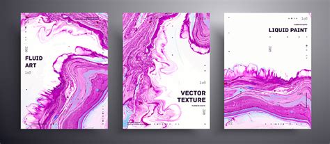 추상 아크릴 포스터 유체 아트 벡터 텍스처 세트 디자인 커버 초대장 전단지 등에 사용할 수있는 트렌디 한 배경 보라색 흰색 및 파란색 특이한 창조적 인 표면 템플릿 0명에
