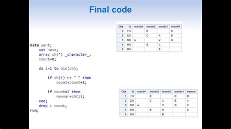 Finding Second Non Missing Value In An Observation In Sas Using Arrays Youtube